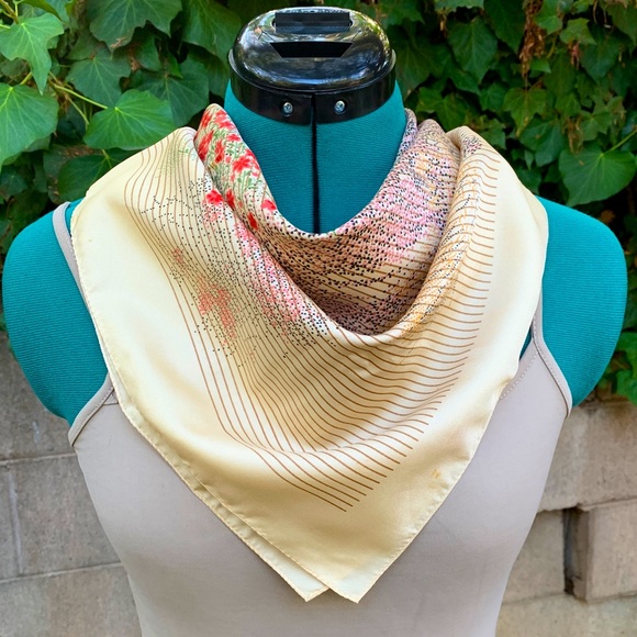 Vintage | Accessories | Vintage Floral Scarf 8s Square Italian Tan Red ...